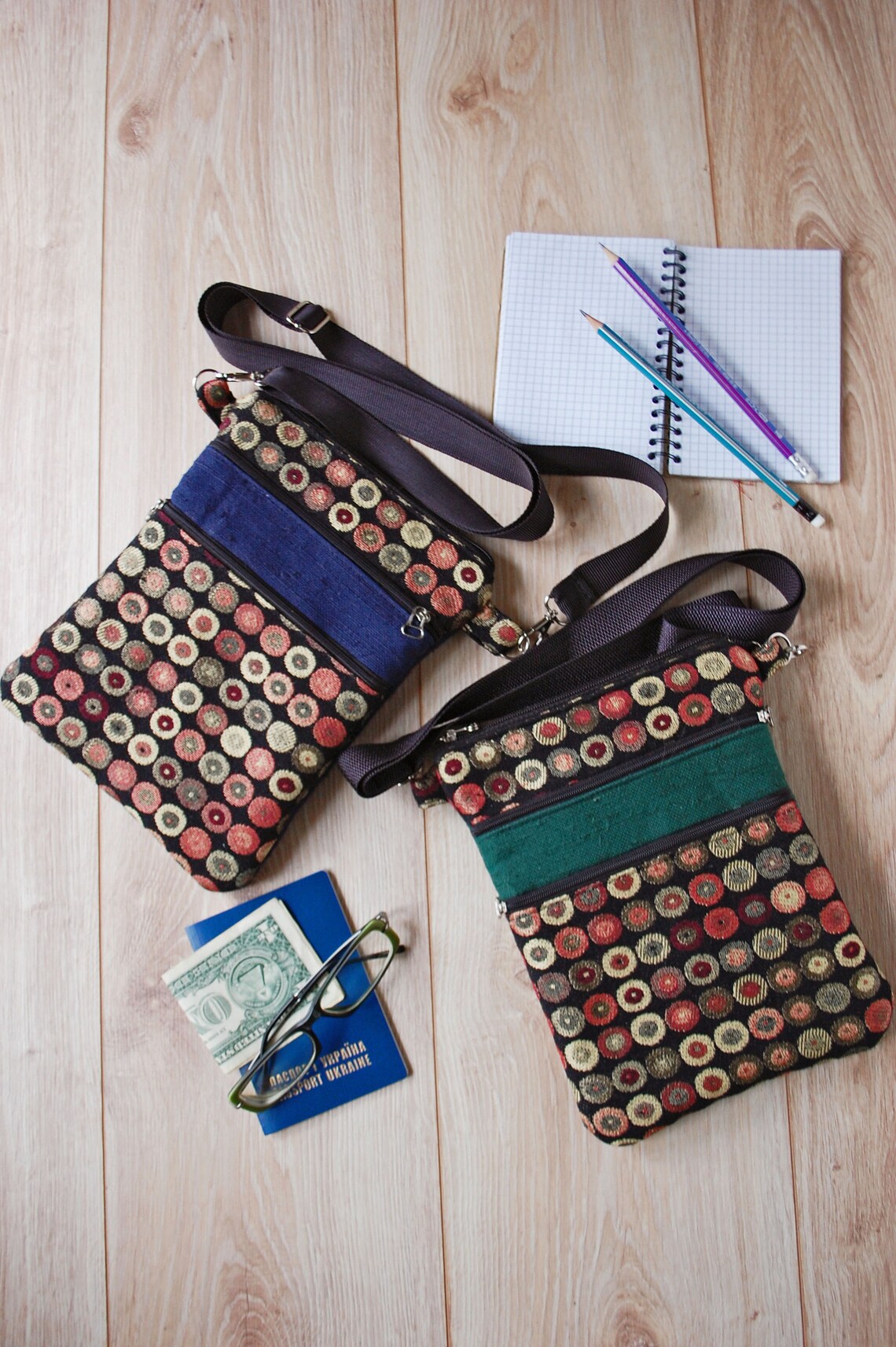 Burlap Crossbodies Set, 2 Unisex Crossbody Purses, Matching Bags, St ...