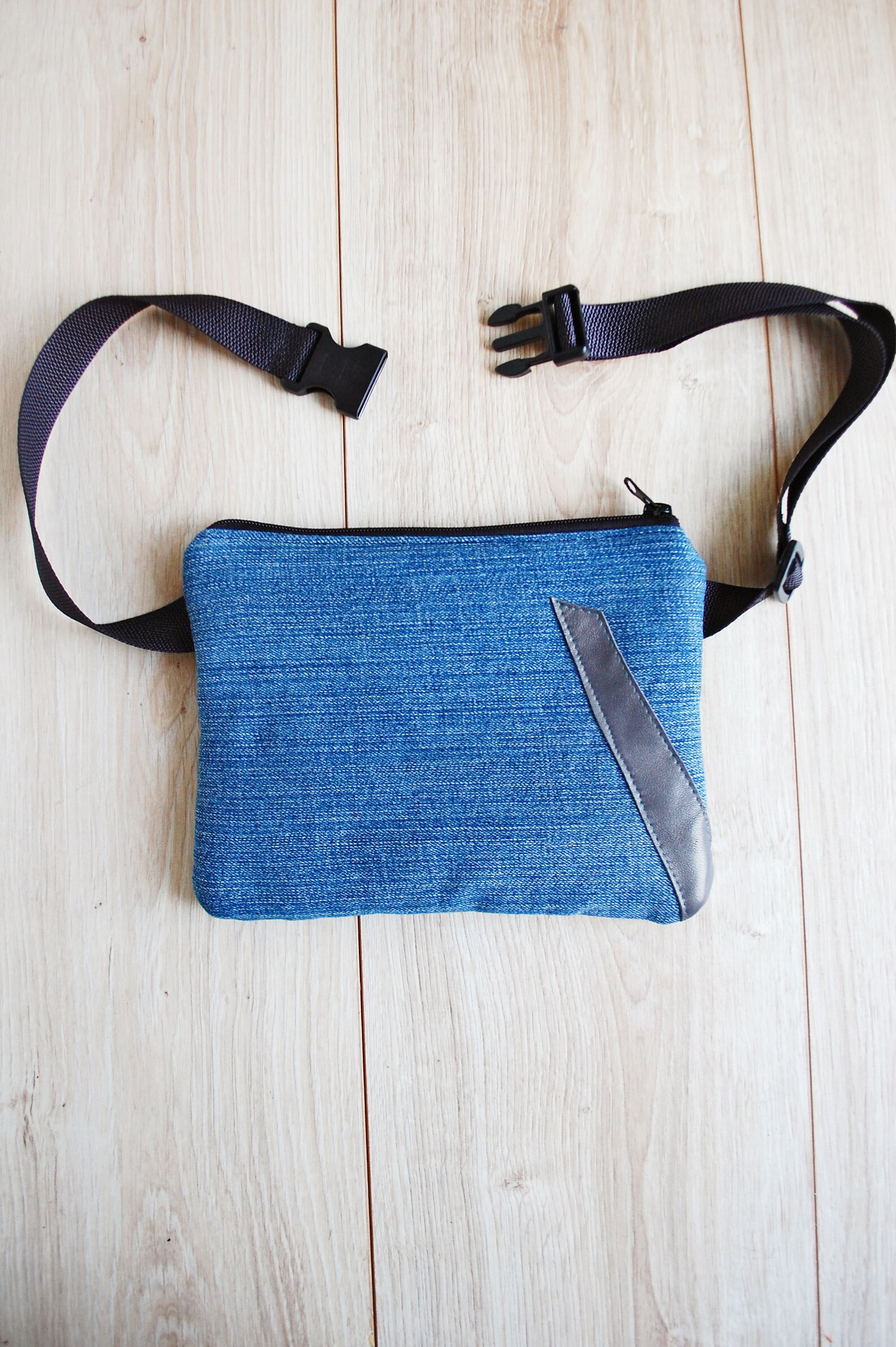 Blue Space Style Fanny Pack With Leather Decor Denim Waist | Etsy