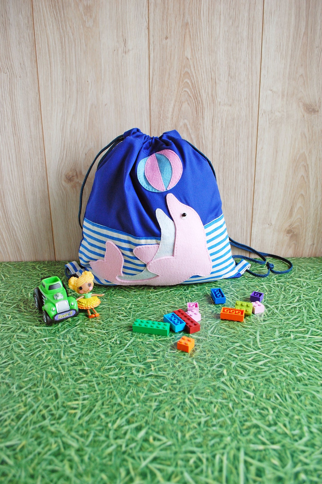 Dolphin Applique Drawstring Bag, Handmade Cotton Sack - Etsy