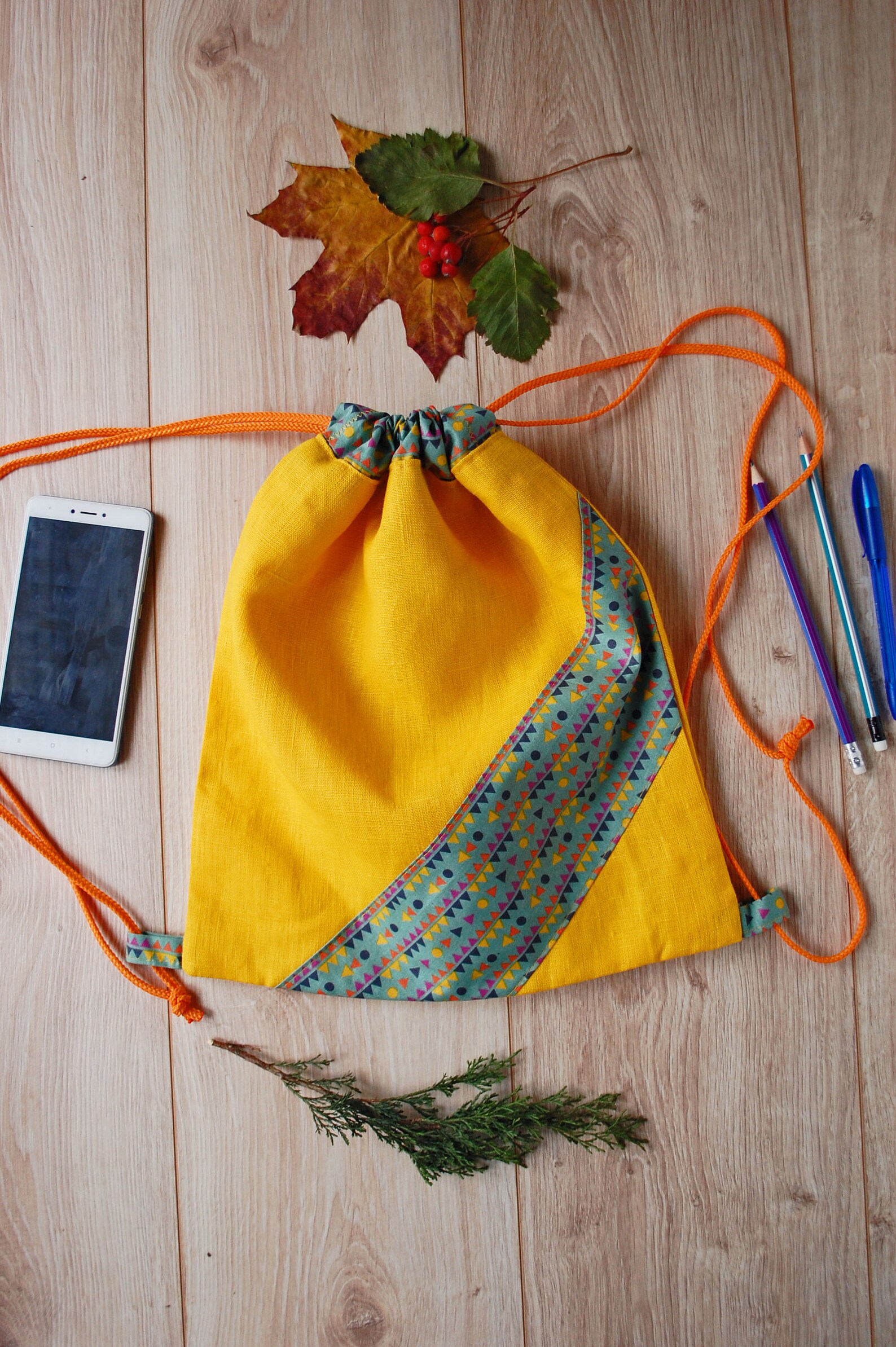 Yellow Linen Matching Bags Set: Drawstring Backpack and Tote - Etsy