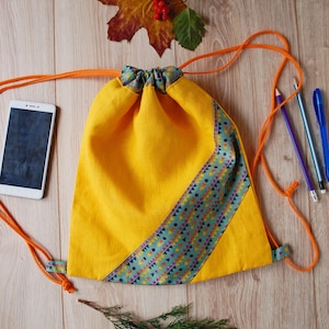 Yellow Linen Matching Bags Set: Drawstring Backpack and Tote - Etsy