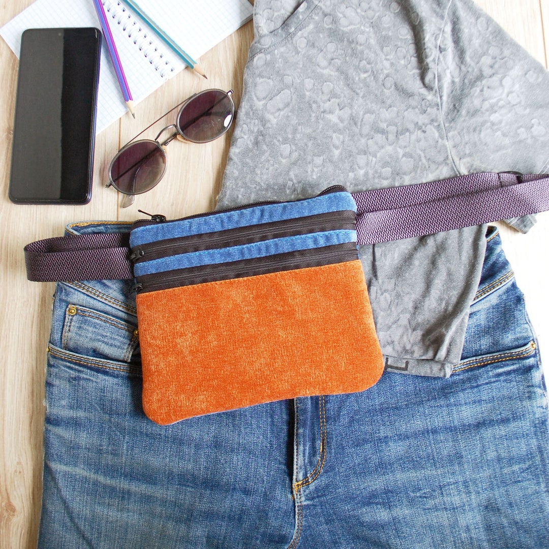 Velvet Fanny Pack, Blue Orange Small Waist Bag, Cell Phone Purse - Etsy