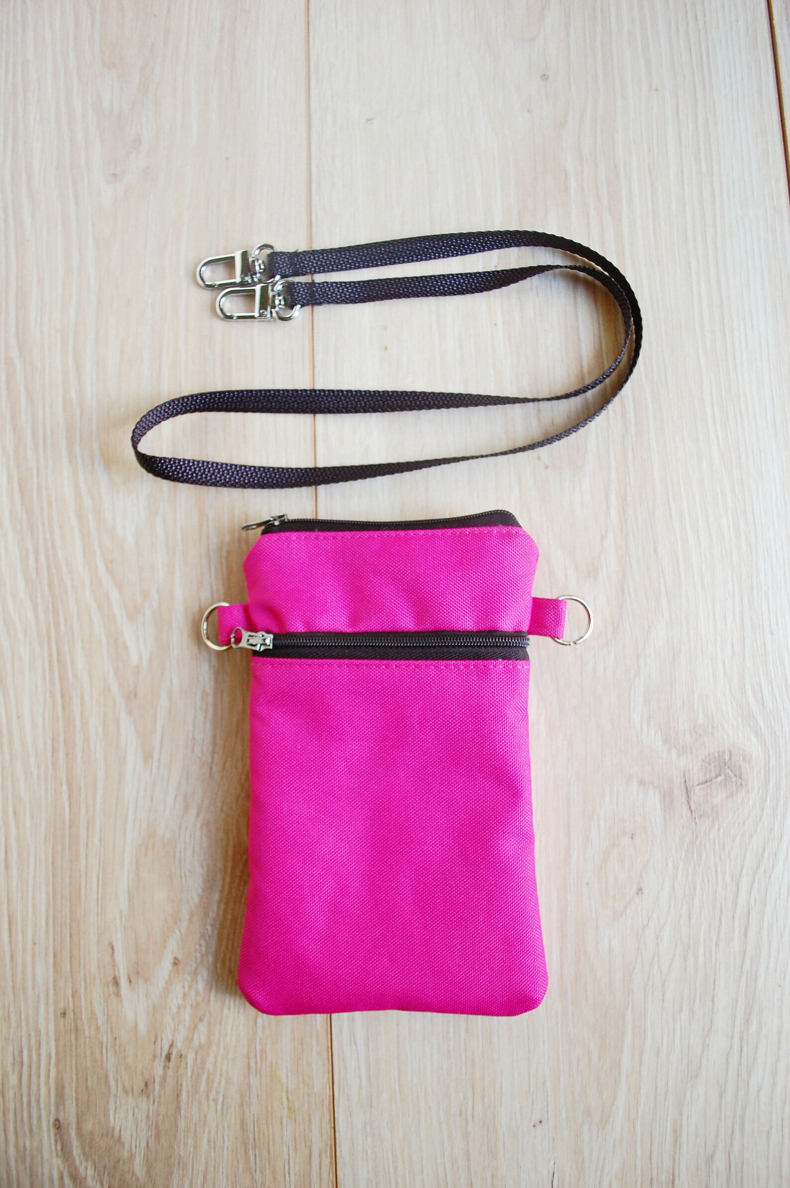 Small Fuchsia Personalized Neck Purse Bag for Cell Phone, Mini Travel ...