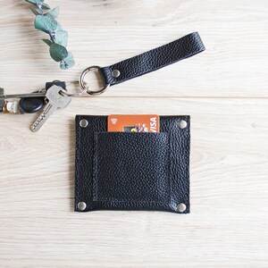 Black Leather Set of Coin Purse Card Holder and Keychain Key Fob for ...