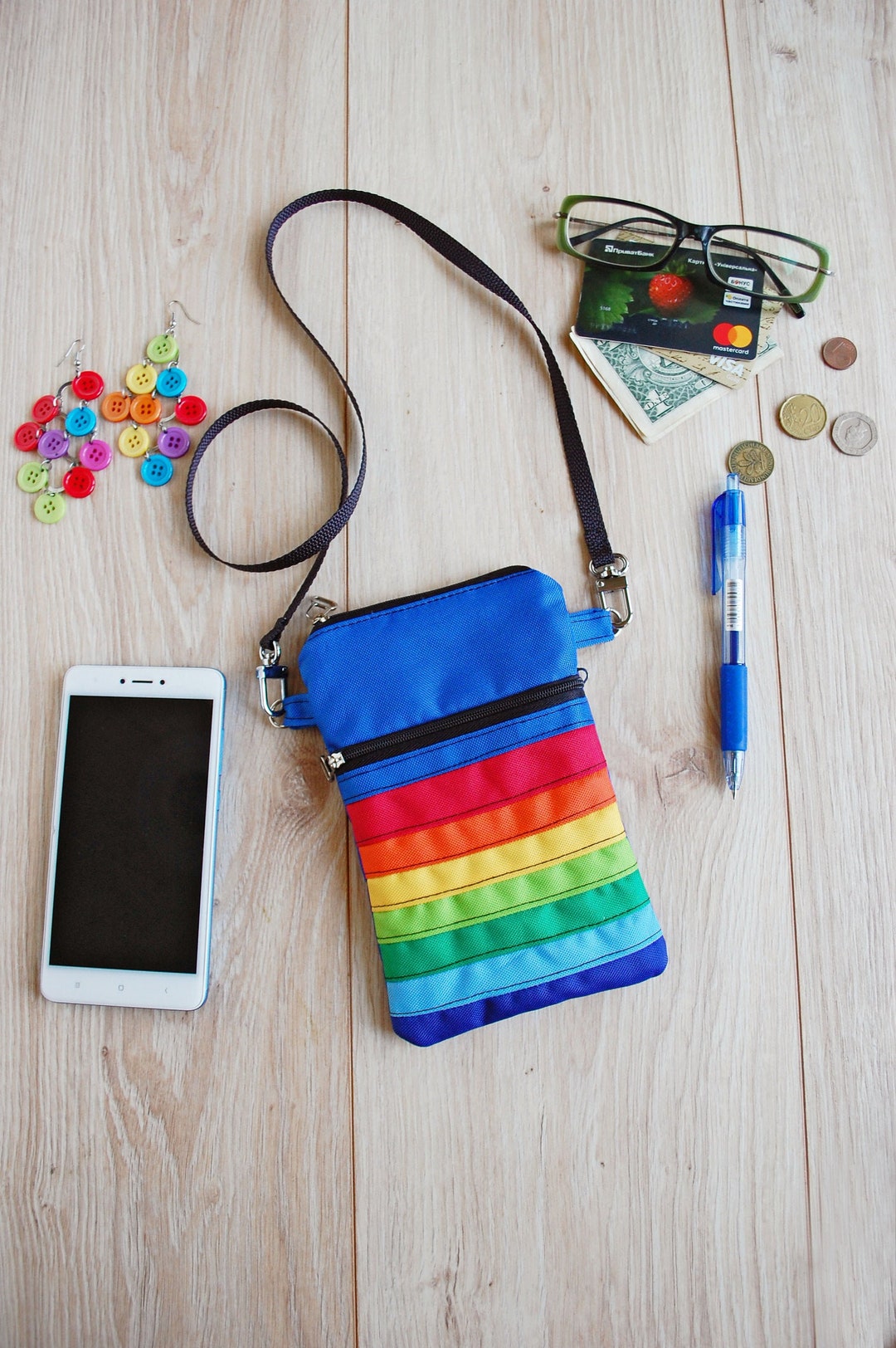 Small Rainbow Necklace Neck Bag, Strap Phone Case Sleeve, Mini Passport ...