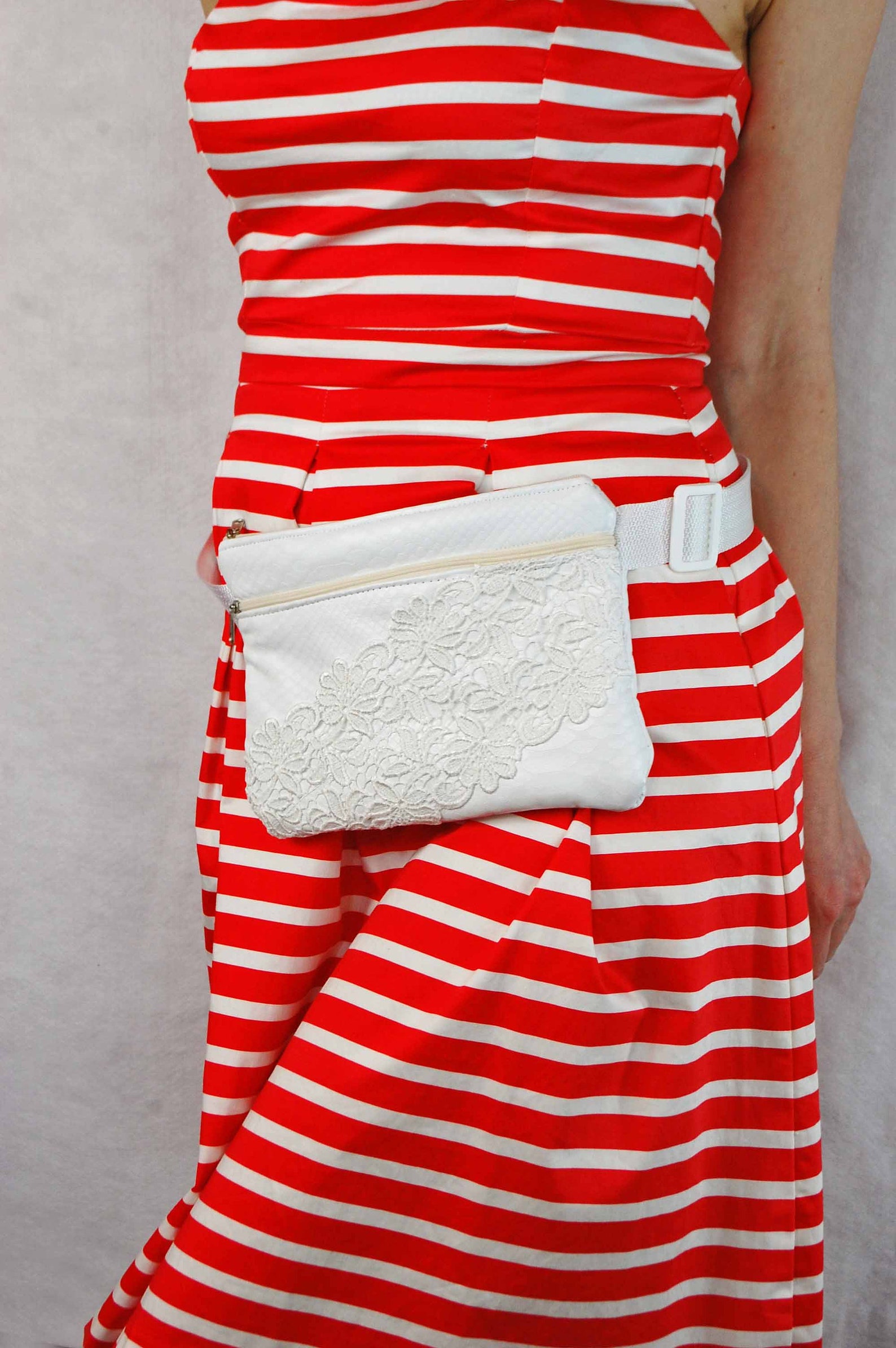 White Wedding Bag Set of Fanny Pack and Laces Clutch, Matching Bags ...