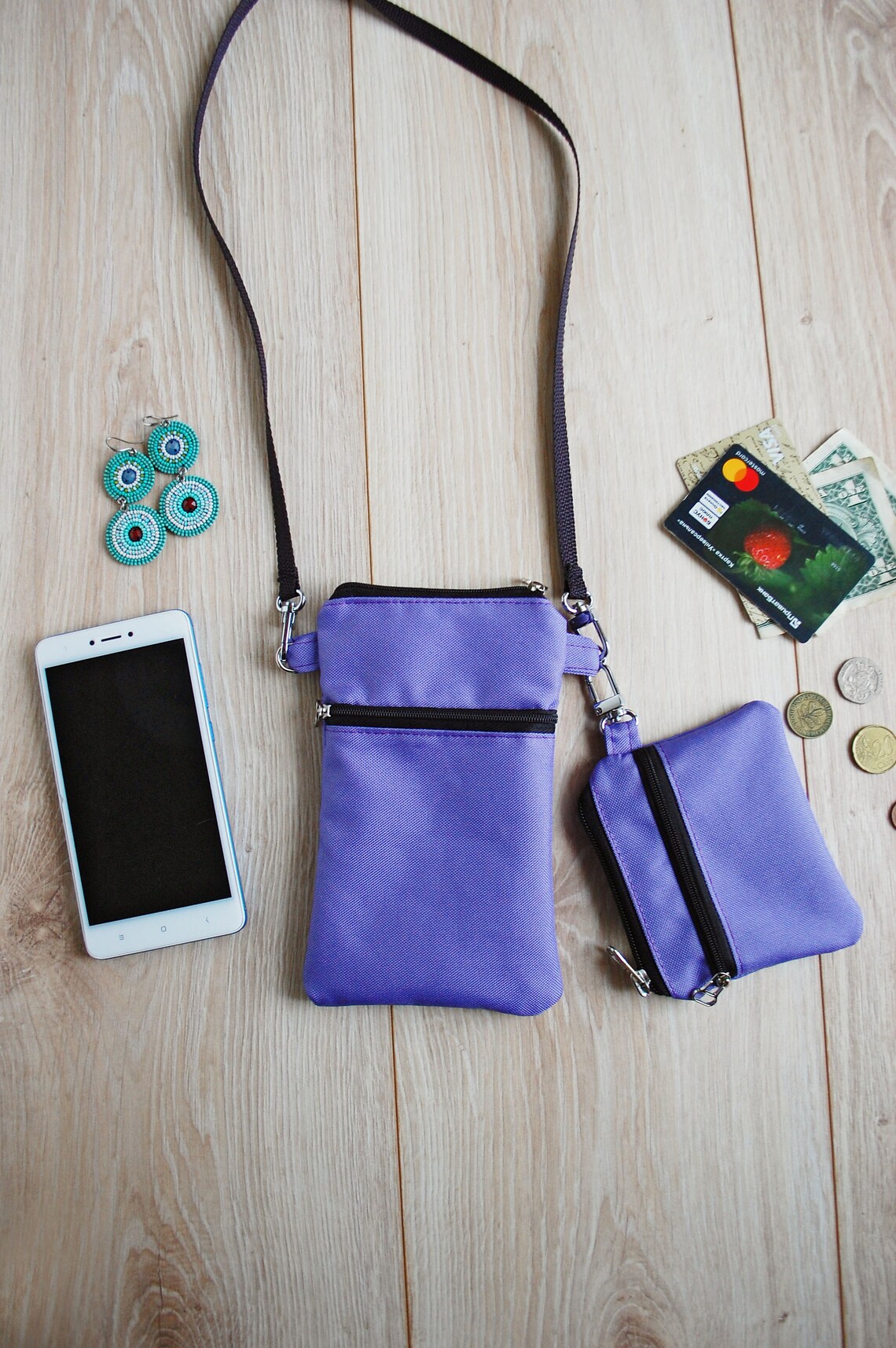 Small Lilac Neck Pouch Bag for Cell Phone Mini Travel Neck - Etsy