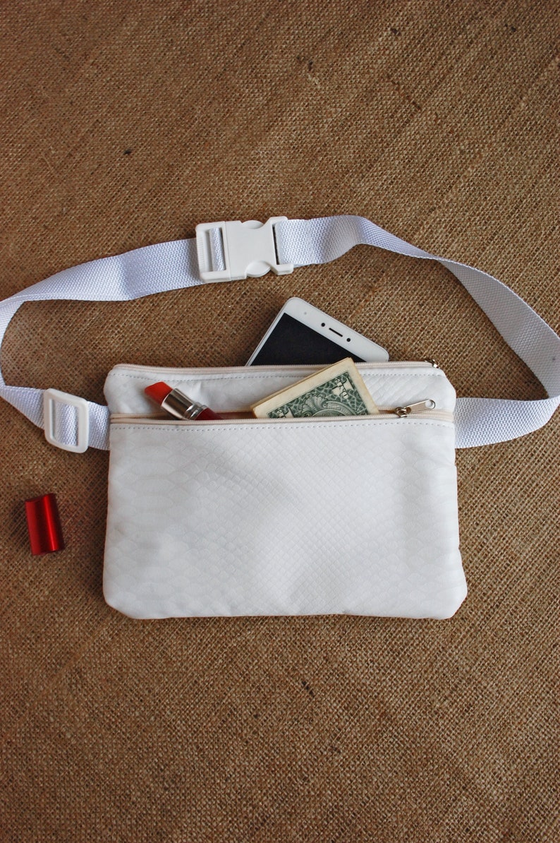 White Fanny Pack for Women, Small Faux Python Leather Waist Bag for ...