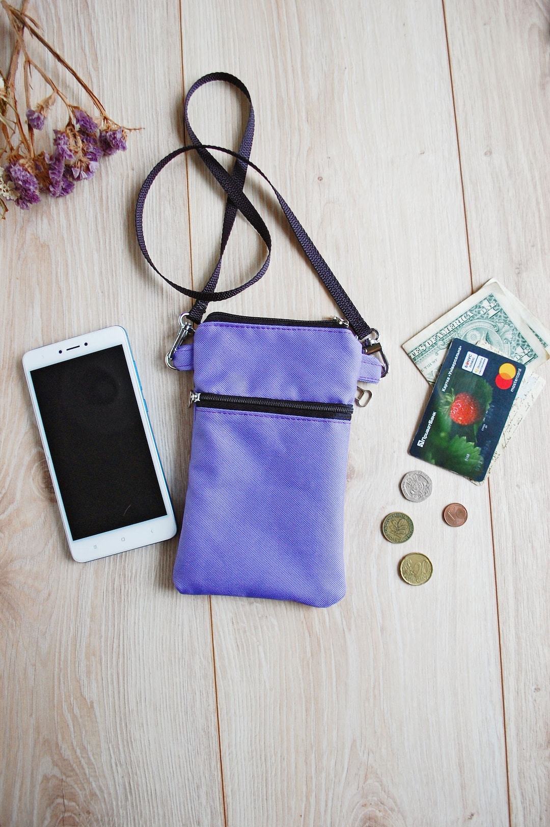 Small Lilac Neck Pouch Bag for Cell Phone, Mini Travel Neck Wallet ...