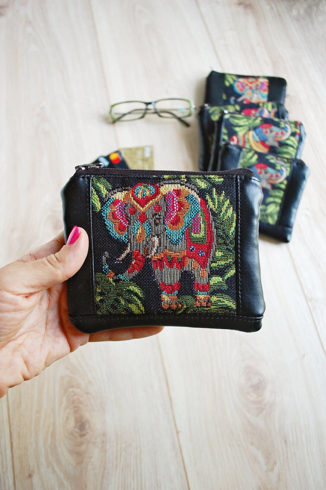 Elephant Lover Gift, Mini Coin Card Purse, Small Change Pouch Bag With ...