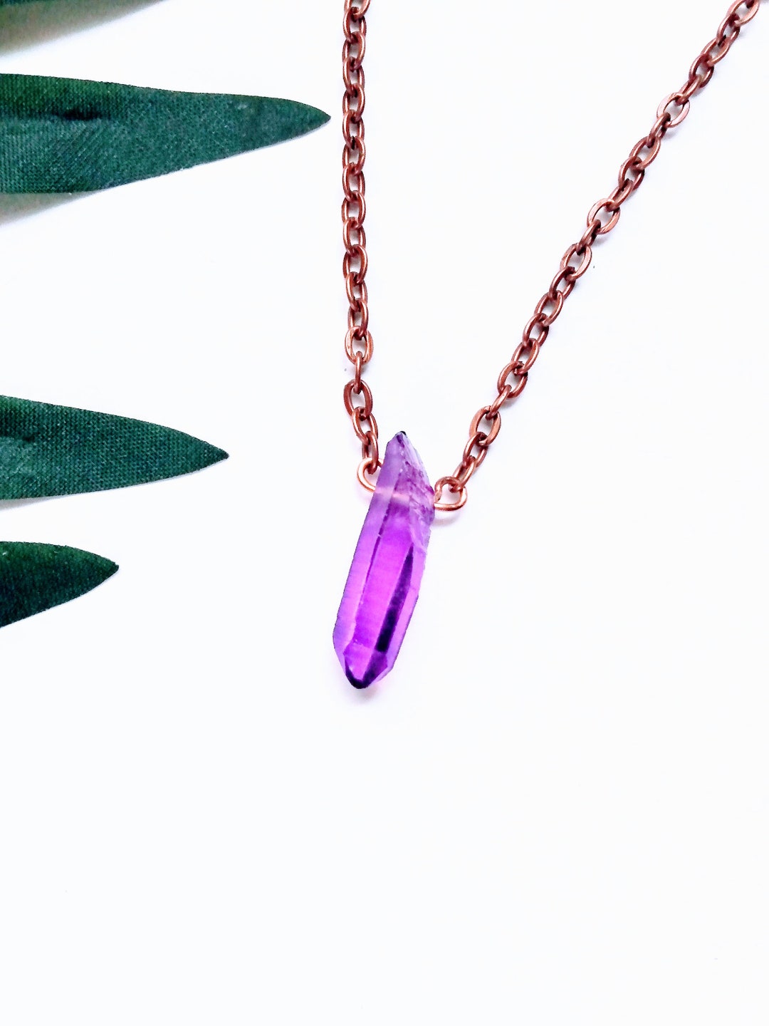 Quartz Crystal Necklace/100% Copper Wire Wrapped Purple Dyed Crystal ...