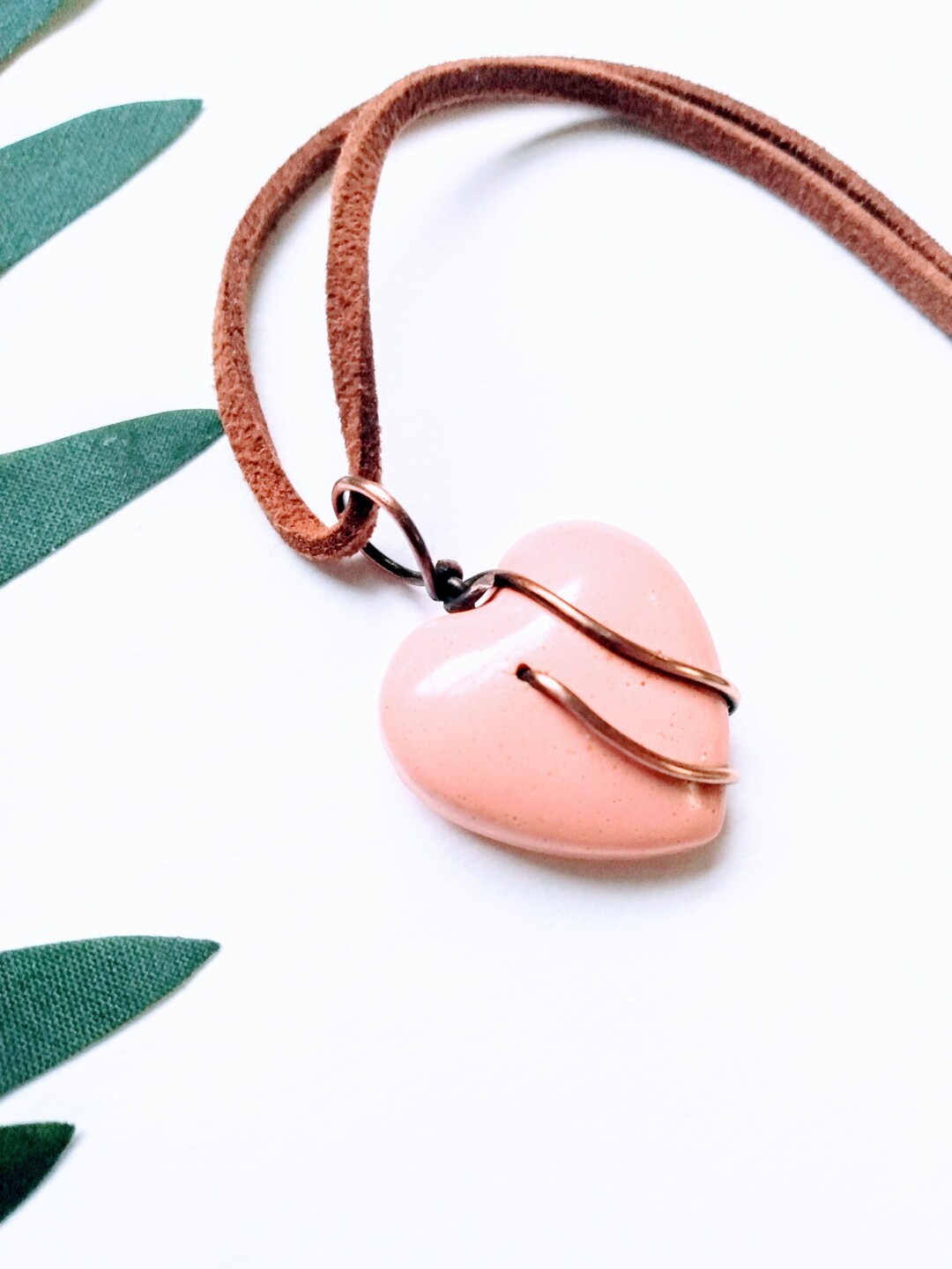 Resin Heart Necklace/100% Copper Wire Wrapped Pink Resin Heart Pendant ...