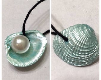 Blue Beach Shell Necklace Minimalist Shell Necklace Sterling Silver ...