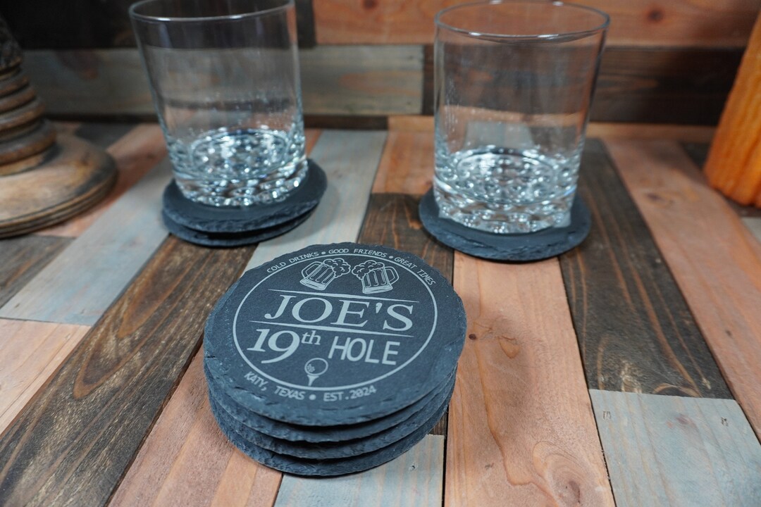 Personalized Golf Gift, Golf Slate Coaster Set - Hole 19th - Perfect ...