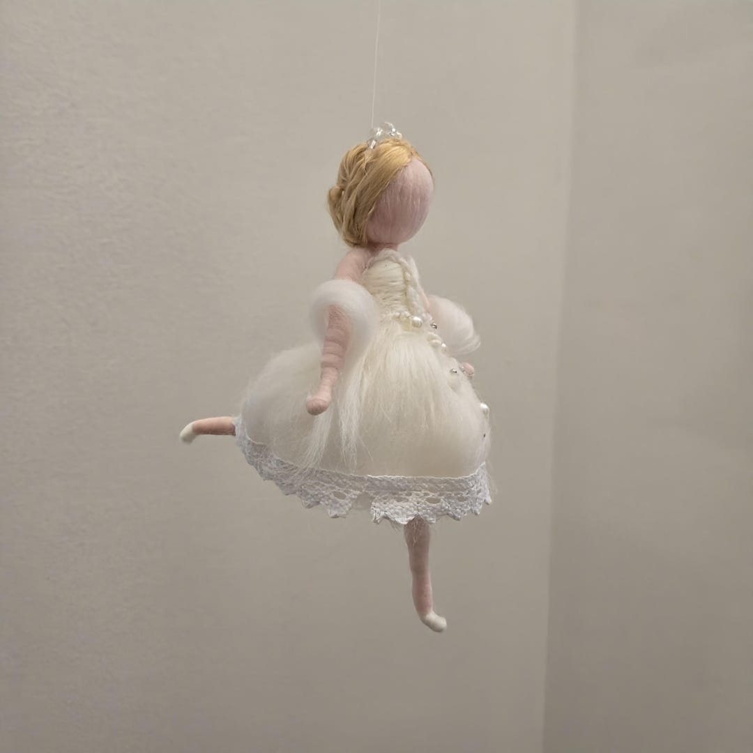 Needle Felted Ballerina With a White Lace Dress Dancing, Waldorf ...