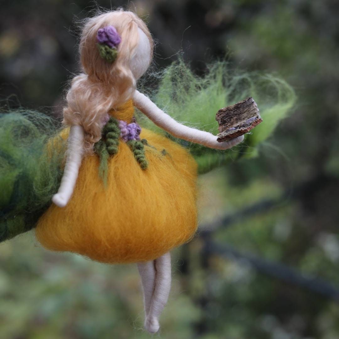 Needle Felted Girl in Yellow Dress Sitting in the Grass - Etsy