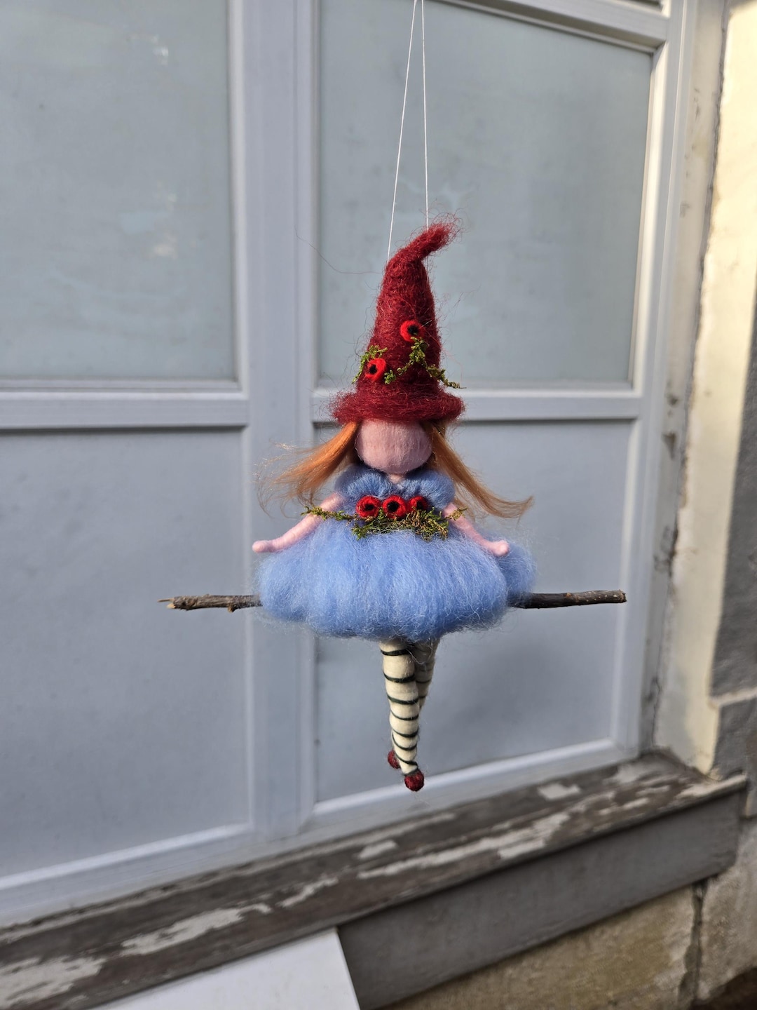 Needle Felted Poppy Flower Fairy Sitting on A Branch, Waldorf Inspired ...