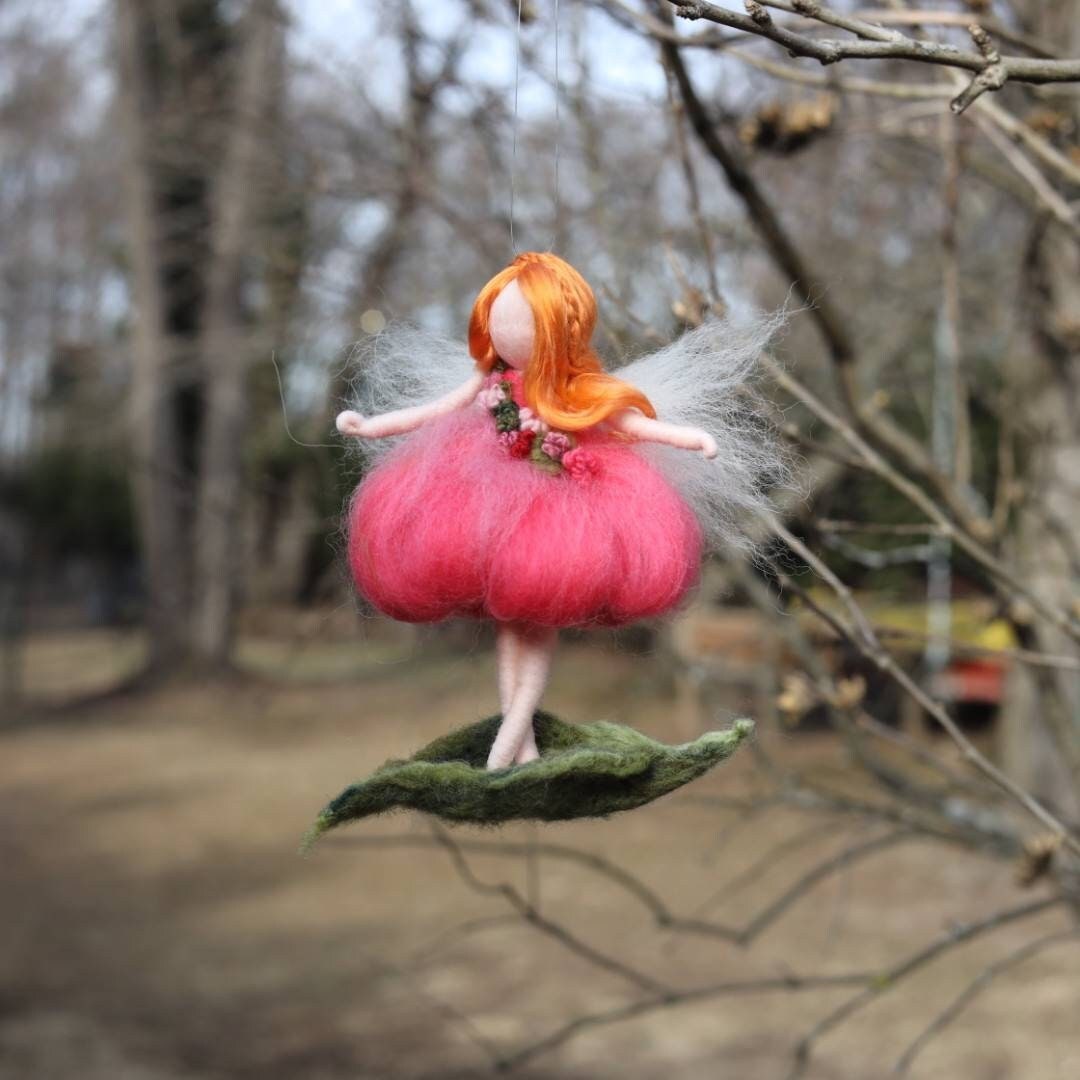 Needle Felted Pink Flower Fairy, Waldorf Inspired Ornament - Etsy