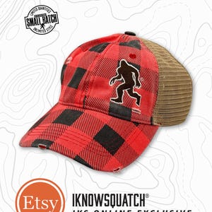 Iknowsquatch® Buffalo Plaid Bigfoot Snapback Hat Squatch Hat Sasquatch ...