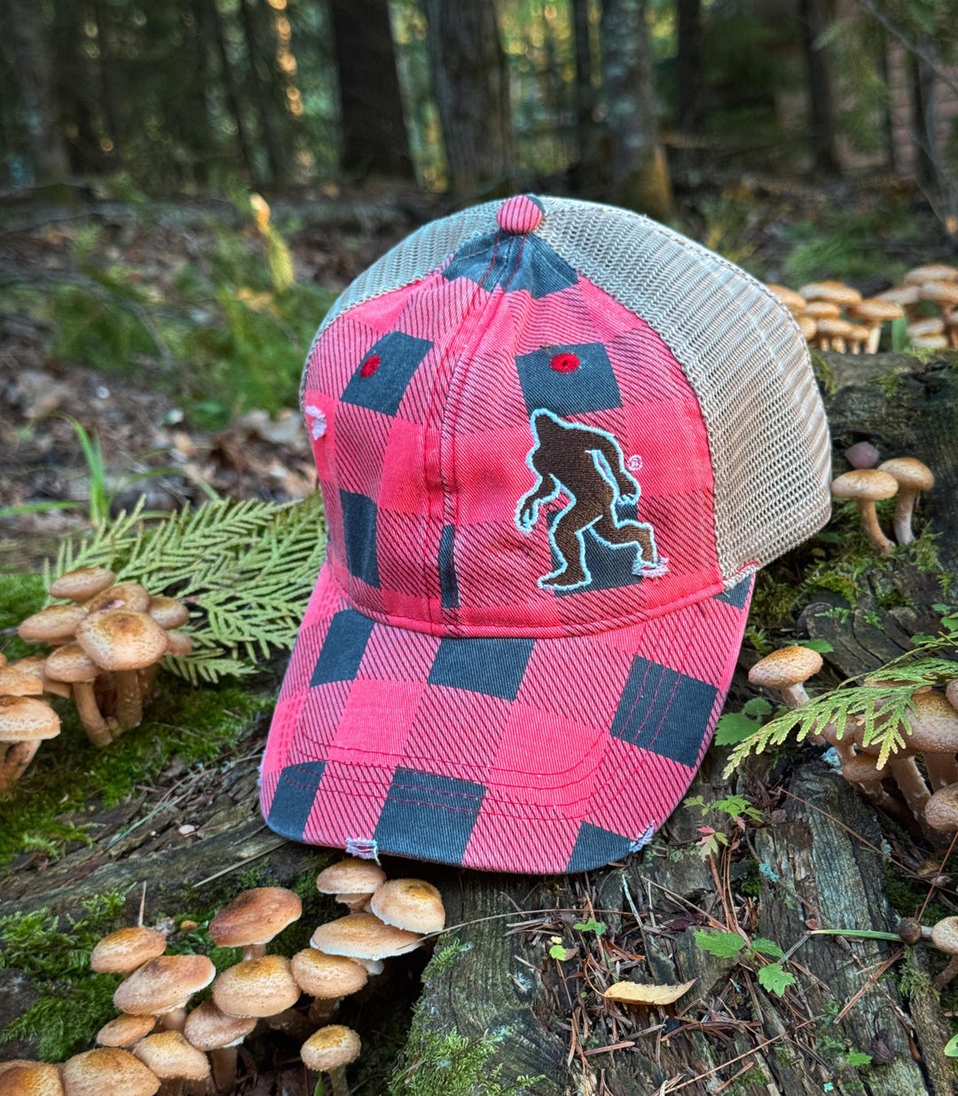 Iknowsquatch® Buffalo Plaid Bigfoot Snapback Hat Squatch Hat Sasquatch ...