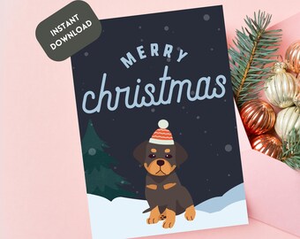 Printable Card Funny, Dog Christmas Cards, Digital Cards, Rottweiler ...