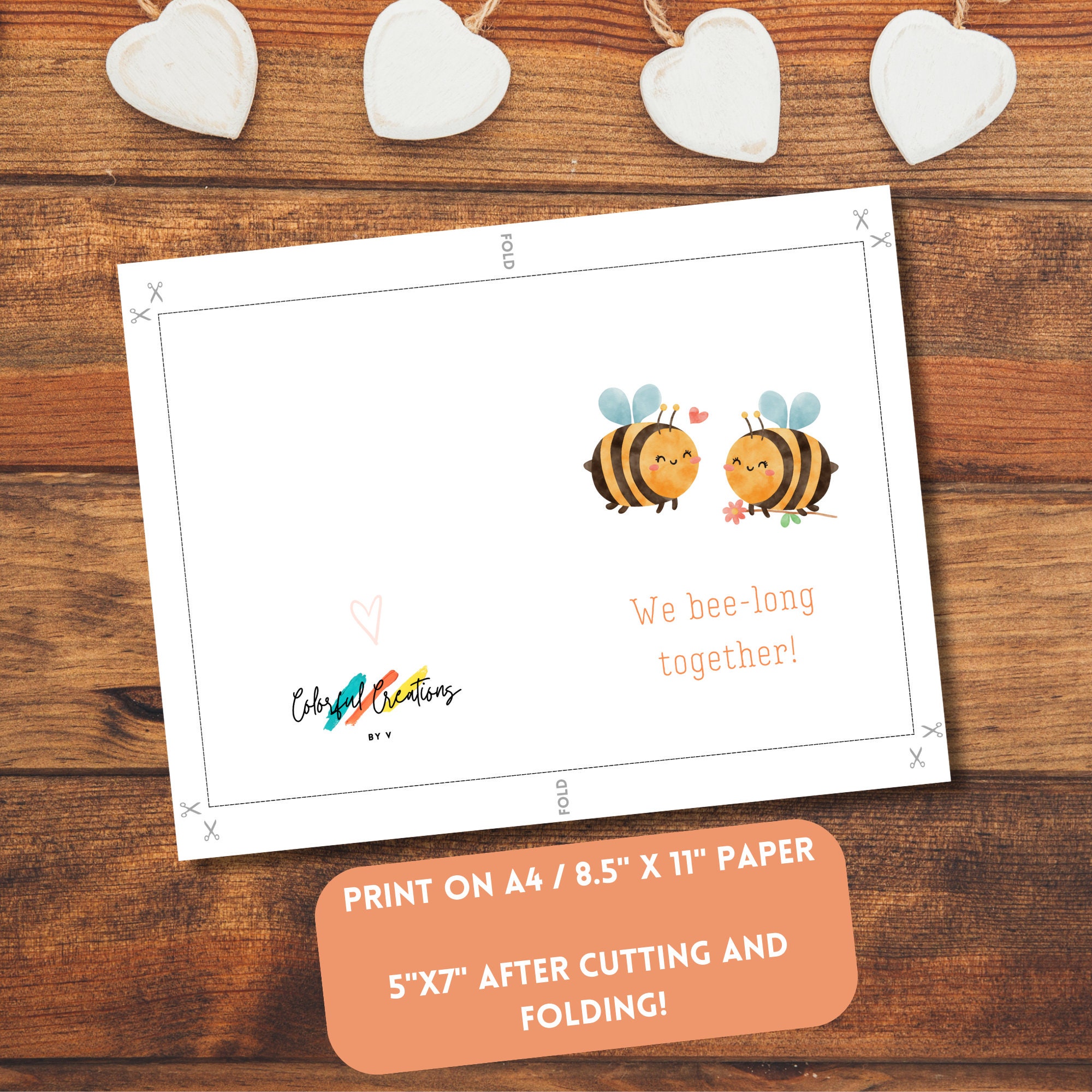 Printable Foldable Greeting Card for Partner We Bee-long Together 5x7 ...