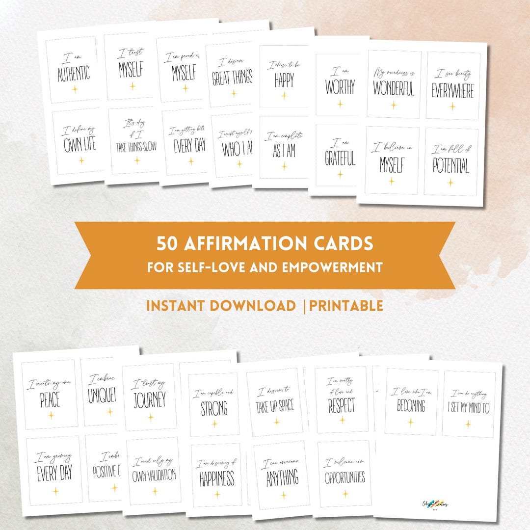 Set of 50 Printable Affirmation Cards for Self-care, Confidence and ...
