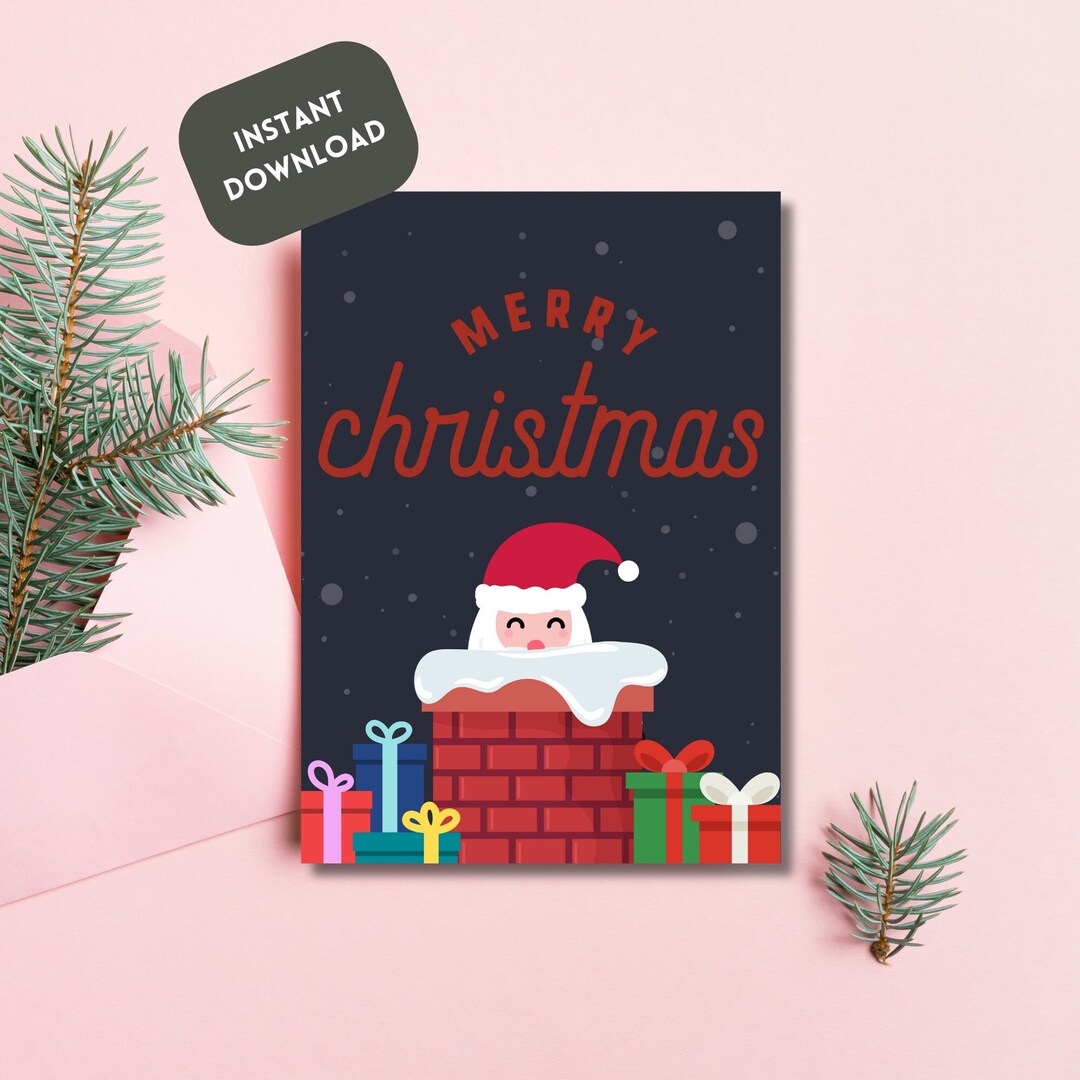 Printable Foldable Christmas Greeting Card Santa 5x7 - Etsy