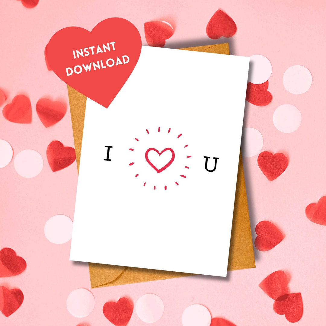 Printable Foldable Greeting Card I Heart U 5x7 - Etsy