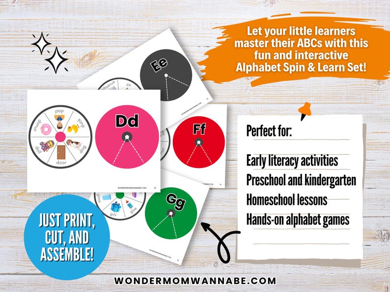Alphabet Spin & Learn Printable | Early Literacy Kit | Preschool ABC ...