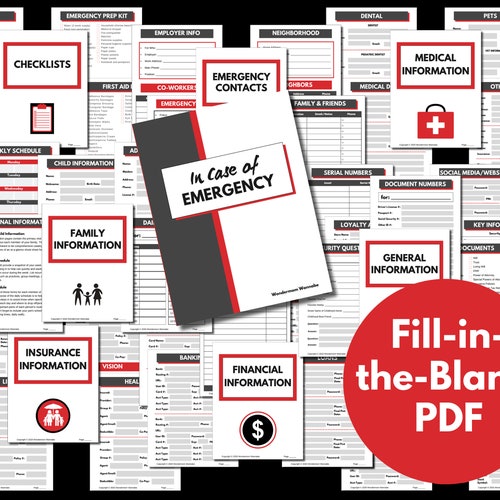 In Case of Emergency Printable Binder fillable PDF - Etsy