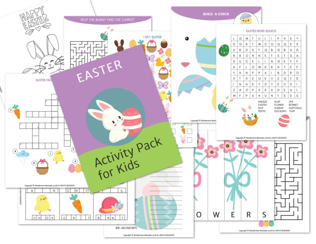 Printable Easter Activity Book for Kids: Mazes, Word Search (digital ...