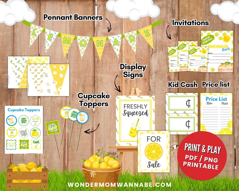 Printable Lemonade Stand Kit: Pretend Play Set, Signs, Invitations (PDF ...