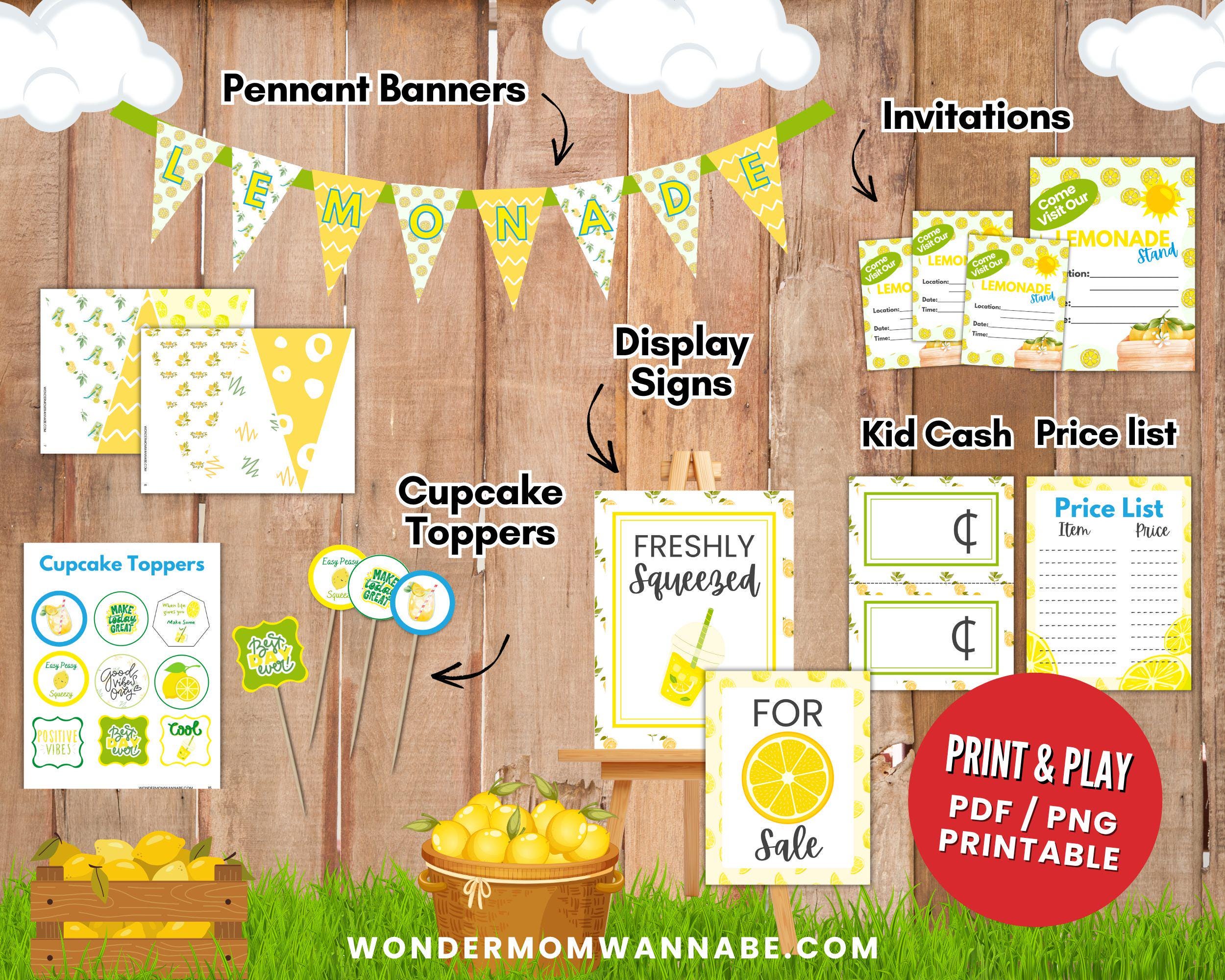 Printable Lemonade Stand Kit: Pretend Play Set, Signs, Invitations (PDF ...