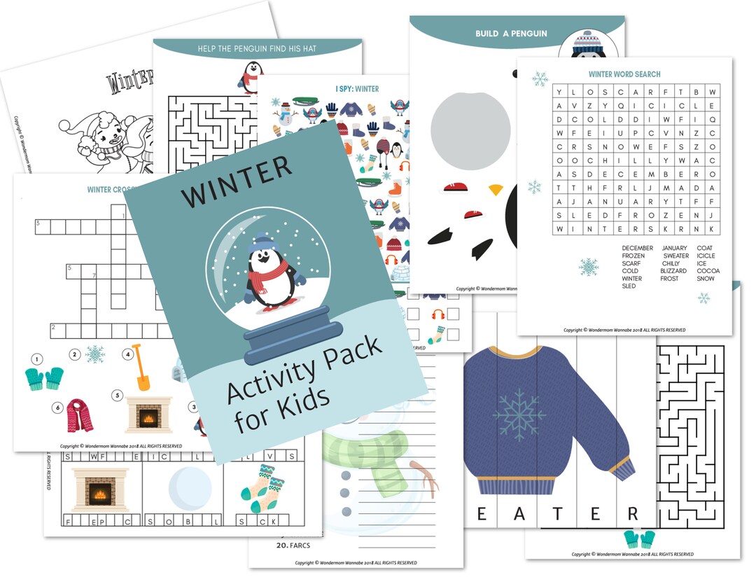 Winter Activity Book for Kids | Winter Word Searches, Mazes, Coloring ...