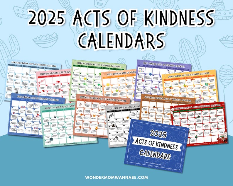 2025 Printable Monthly Kindness Calendars - Etsy