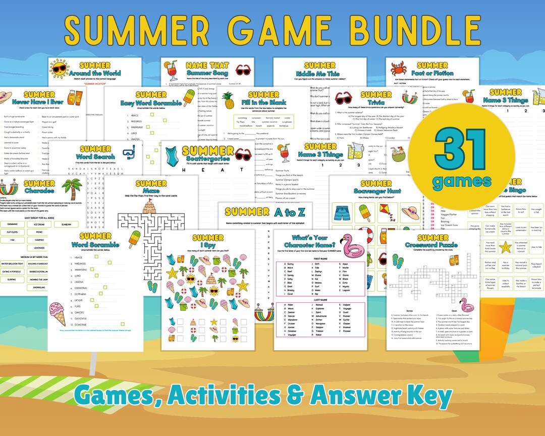 Summer Games Bundle, 31 Games, Summer Party Games, Summer Activities ...