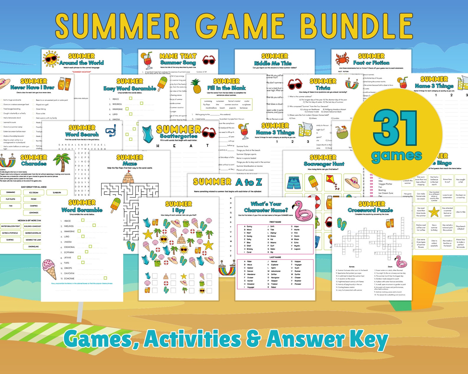 Summer Games Bundle, 31 Games, Summer Party Games, Summer Activities ...