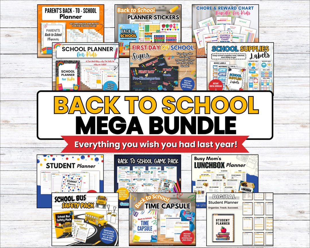 Back to School Printable Bundle: Student Planner, Chore Charts, First ...