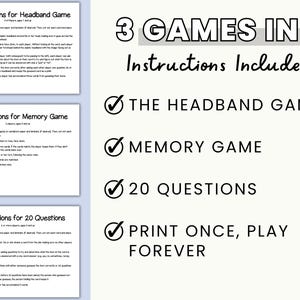 Printable Game Cards: Headband Game, Memory, 20 Questions (digital ...