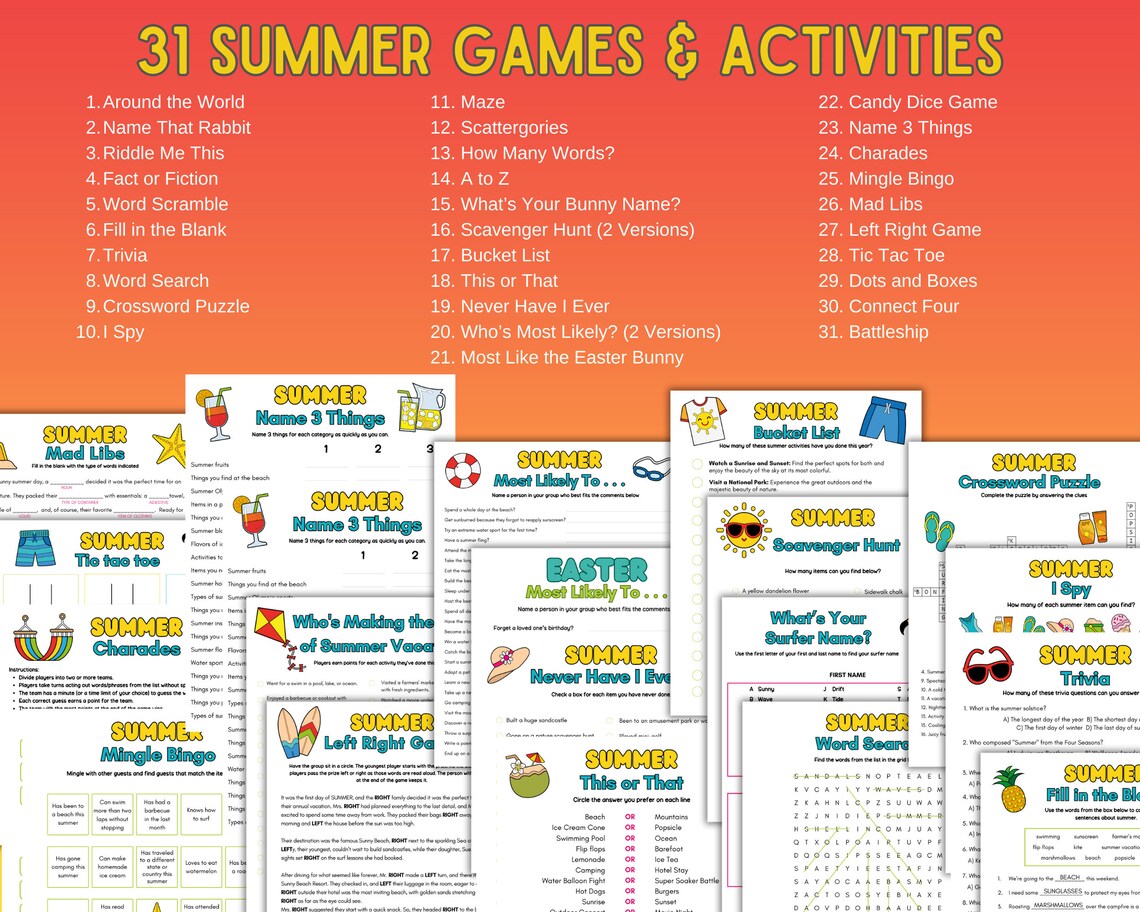 Summer Games Bundle, 31 Games, Summer Party Games, Summer Activities ...