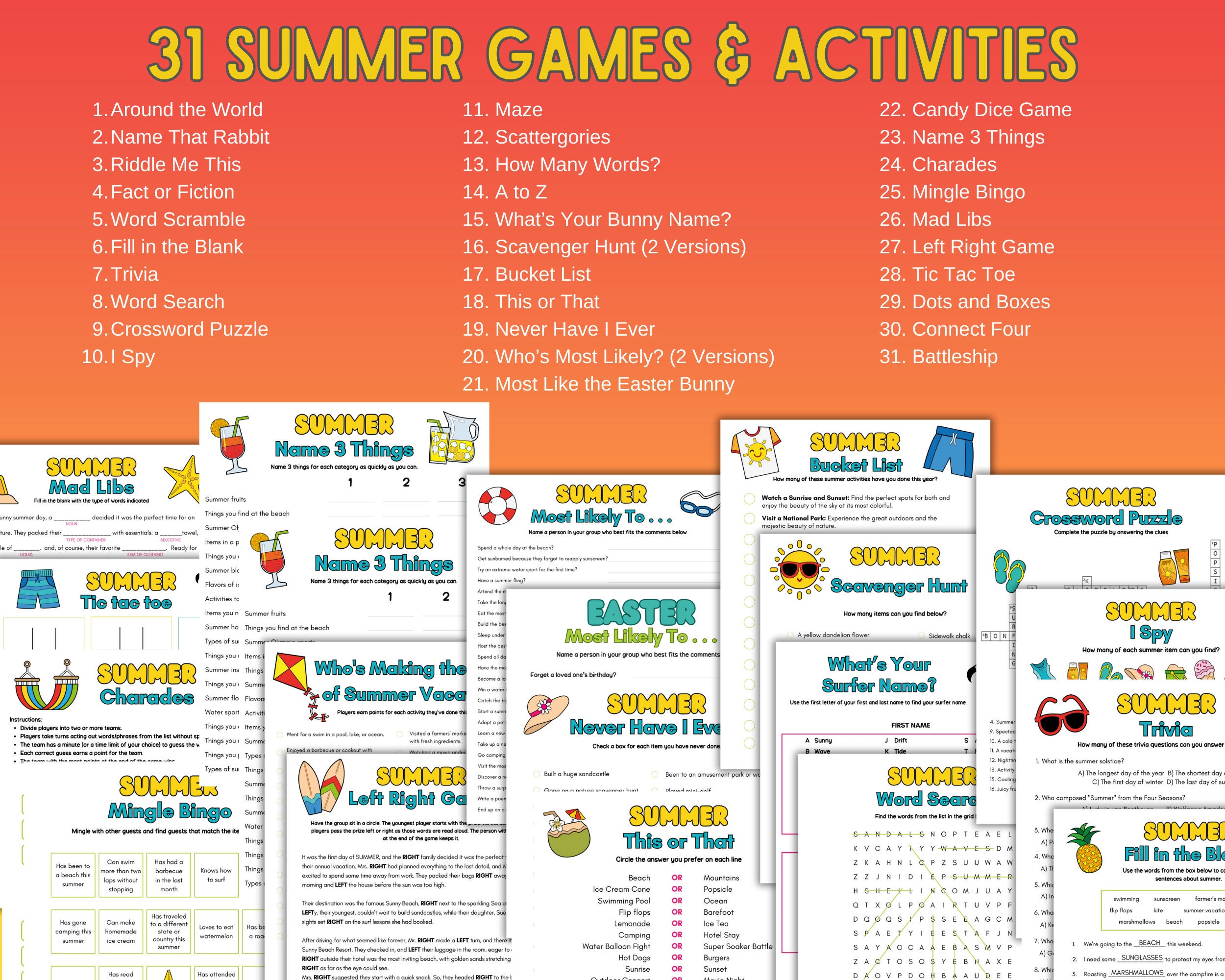 Summer Games Bundle, 31 Games, Summer Party Games, Summer Activities ...