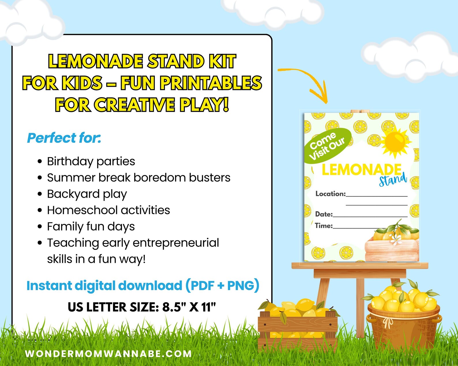 Printable Lemonade Stand Kit: Pretend Play Set, Signs, Invitations (PDF ...