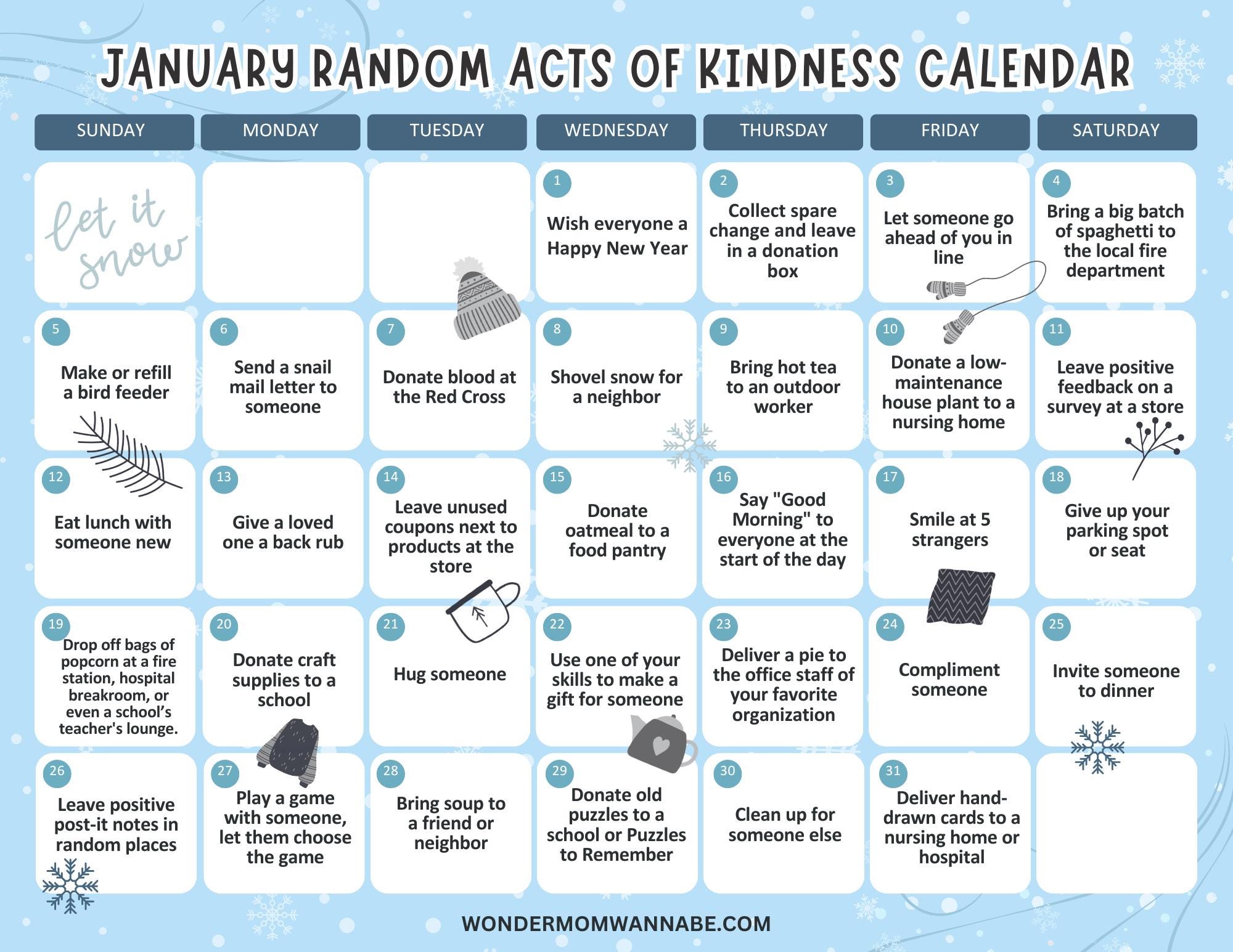 2025 Printable Monthly Kindness Calendars - Etsy