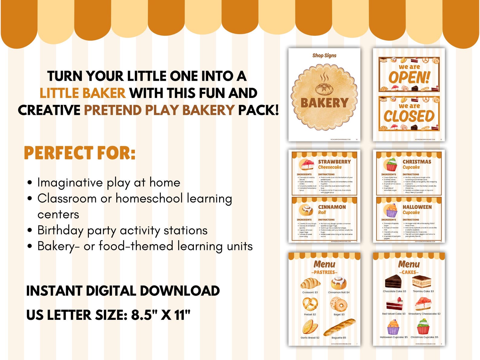 Pretend Play Bakery Printable Kit – Kids Bakery Play Shop Signs ...