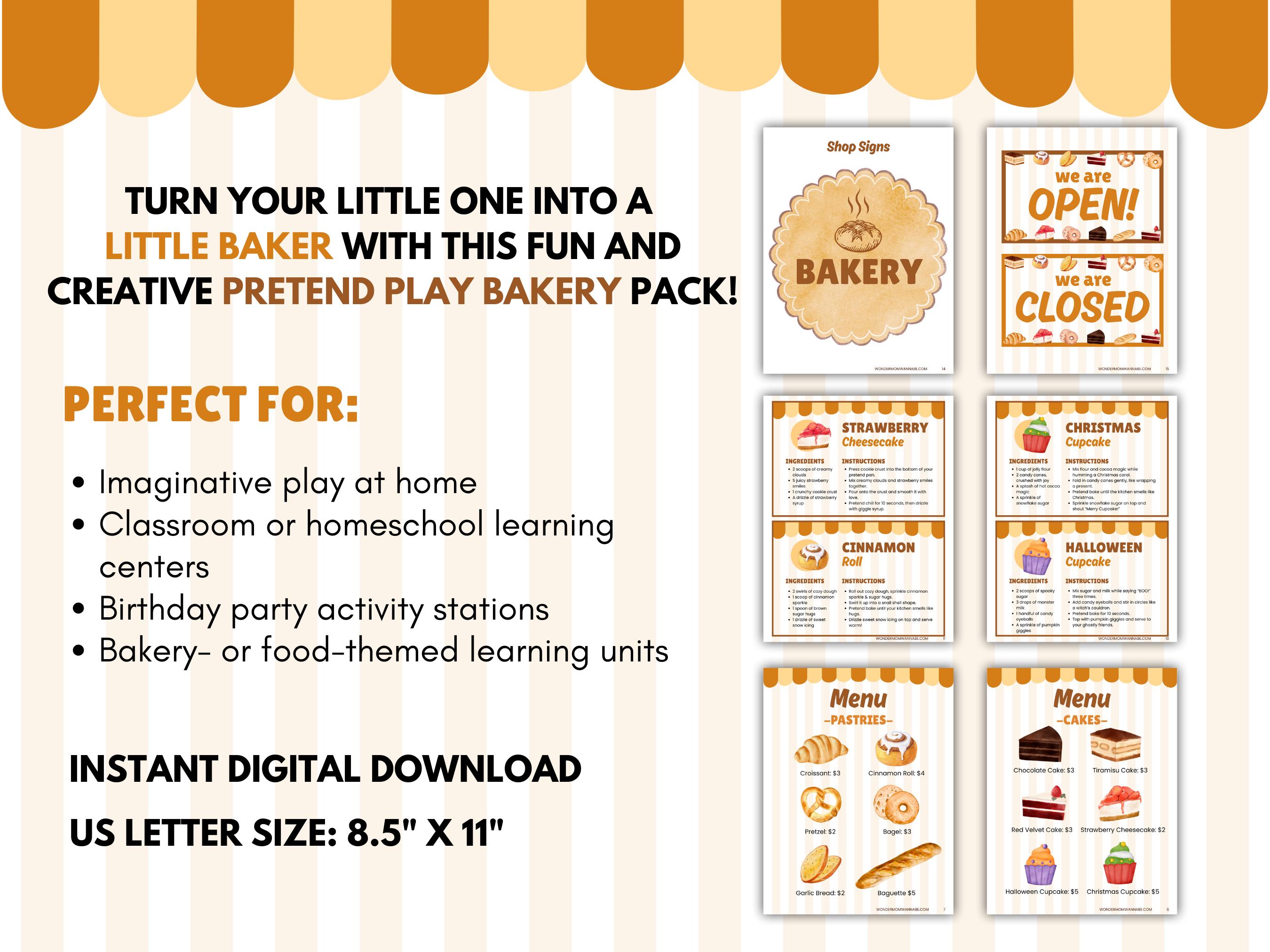 Pretend Play Bakery Printable Kit – Kids Bakery Play Shop Signs ...