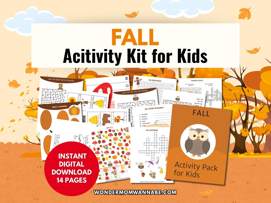 Fall Activity Kit for Kids | Printable Pumpkin Craft, Word Puzzles, and ...