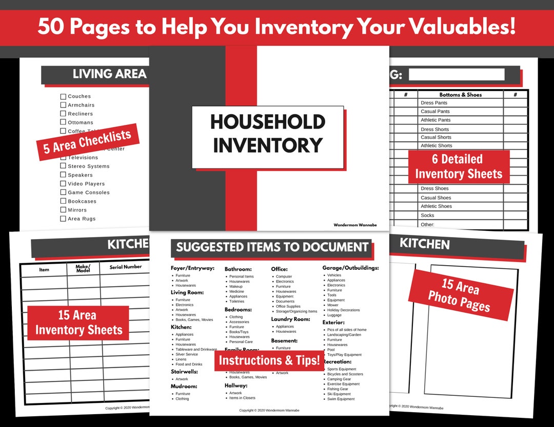 Home Inventory Workbook: Fillable PDF With Photo Pages (digital ...