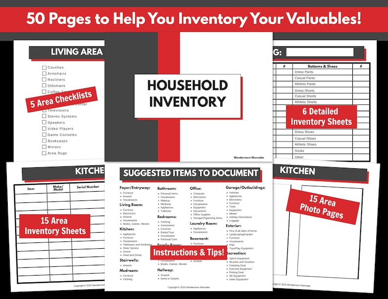 Home Inventory Workbook: Fillable PDF With Photo Pages (digital ...
