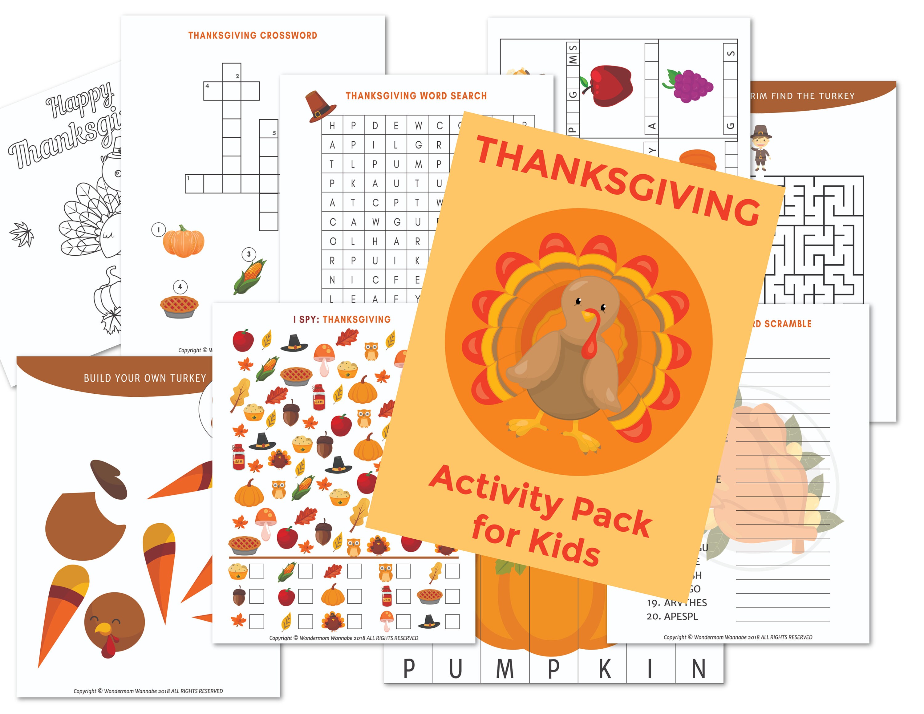 Printable Thanksgiving Activity Book for Kids: Mazes, Word Search ...